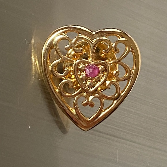 Jewelry | Vintage Harriet Carter Heart Ruby Filigree Gold Tone Pin Tack ...